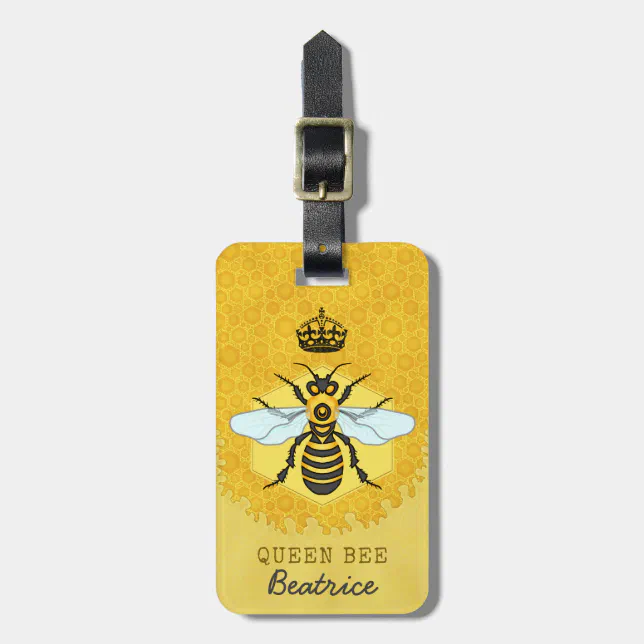 Honeybee Honeycomb Queen Bee Bumblebee Custom Name Luggage Tag | Zazzle