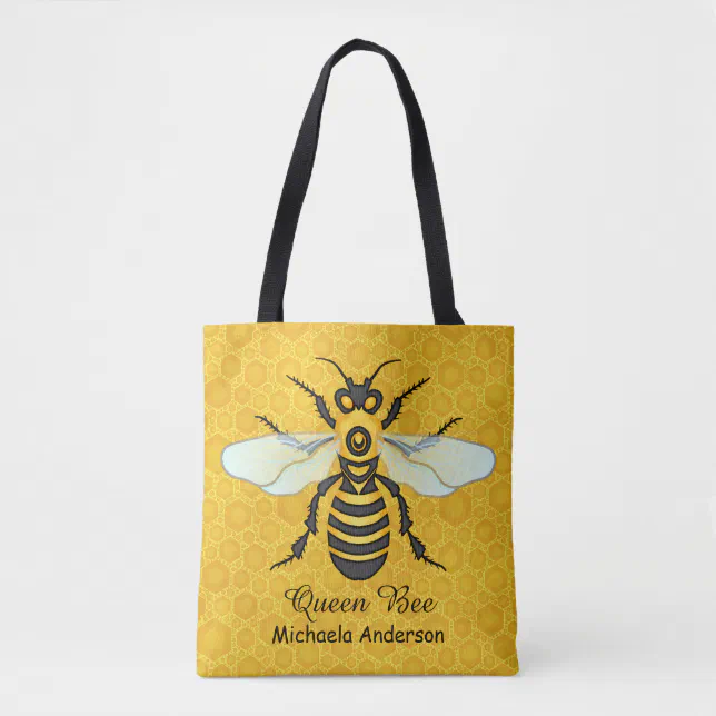 Honeybee Honeycomb Queen Bee Pretty | Add Name Tote Bag | Zazzle