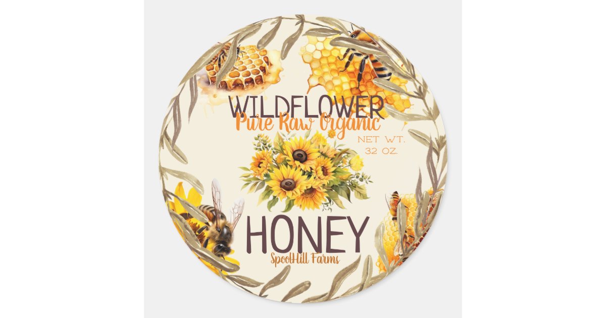 Honeybee Wildflower Honey Jar Lid Labels | Zazzle