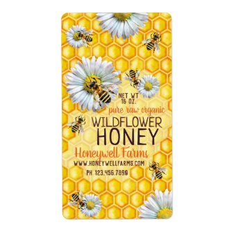 Honeybees Apiary Wildflower Honey Bees Flowers Jar Label | Zazzle