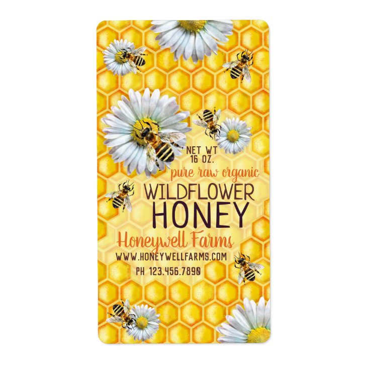 Honeybees Apiary Wildflower Honey Bees Flowers Jar Label | Zazzle