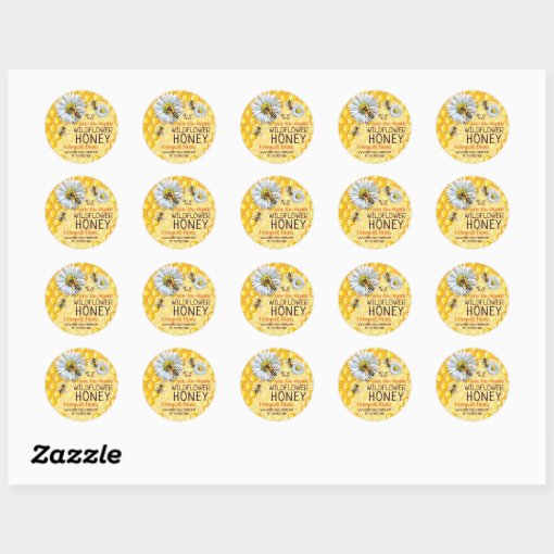 Honeybees Apiary Wildflower Honey Jar Lid Labels | Zazzle