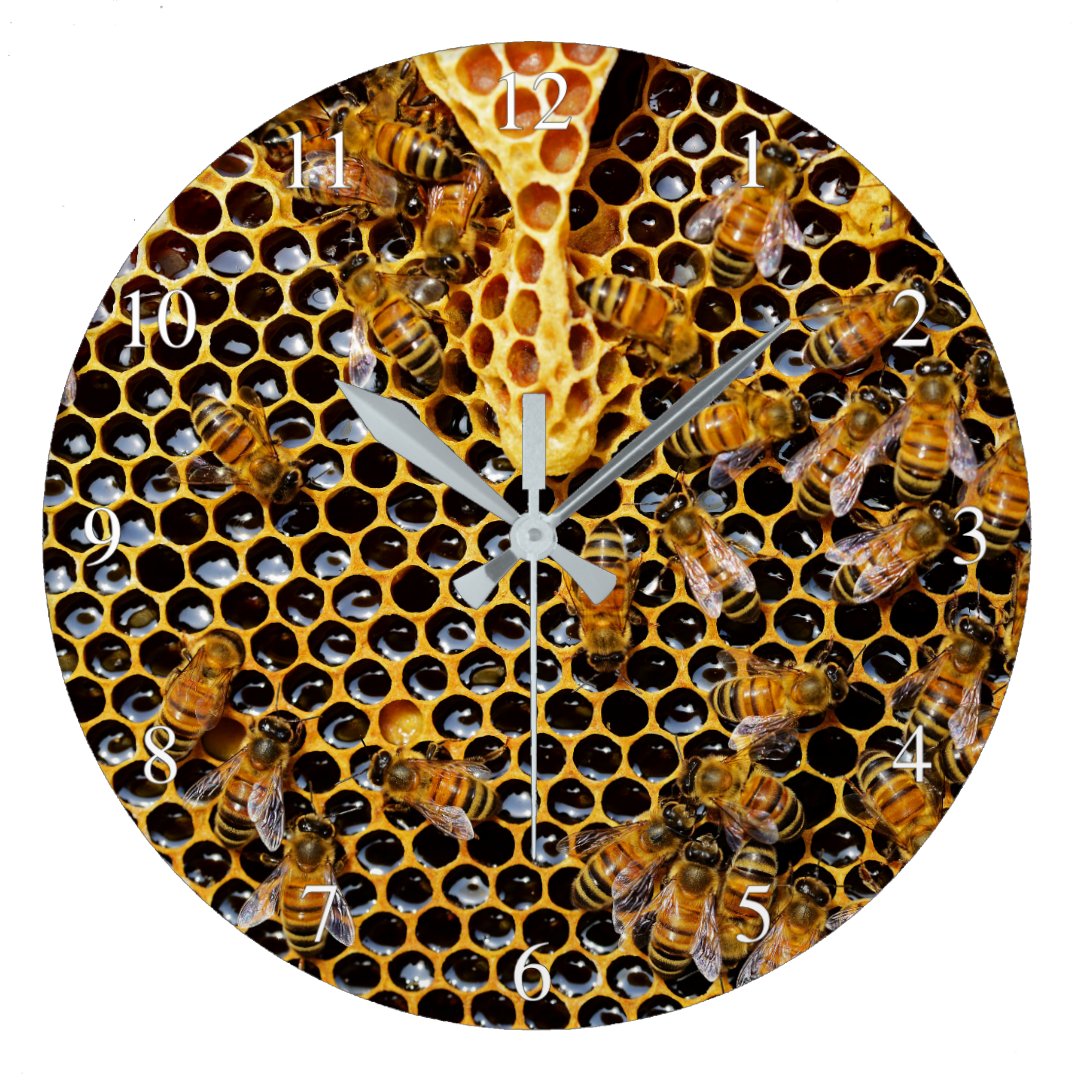 Honeycomb and Bees Small Numbers Large Clock | Zazzle