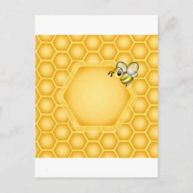 Honeycomb background with a cute honeybee postcard | Zazzle