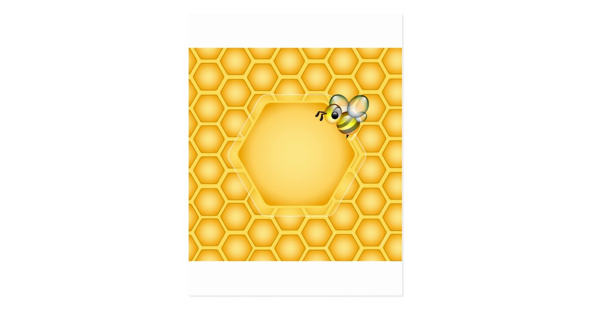 Honeycomb background with a cute honeybee postcard | Zazzle.com