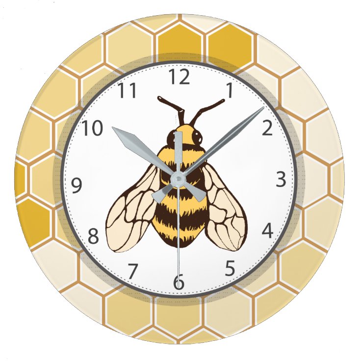 Honeycomb Bumblebee Grey Numbers Large Clock | Zazzle