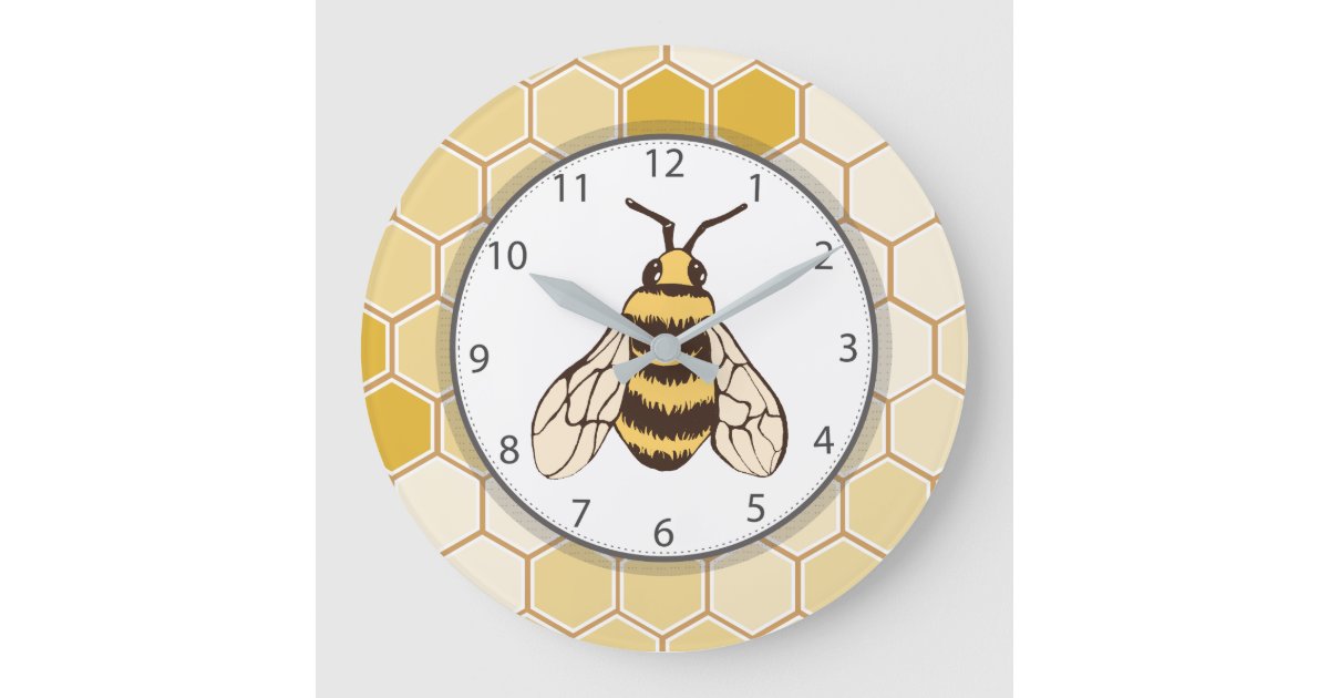 Honeycomb Bumblebee Grey Numbers Large Clock | Zazzle