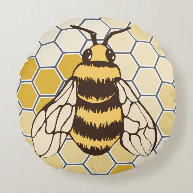 Honeycomb Bumblebee Round Pillow | Zazzle