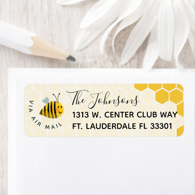 Honeycomb Pattern and Air Mail Bee Return Address Label | Zazzle
