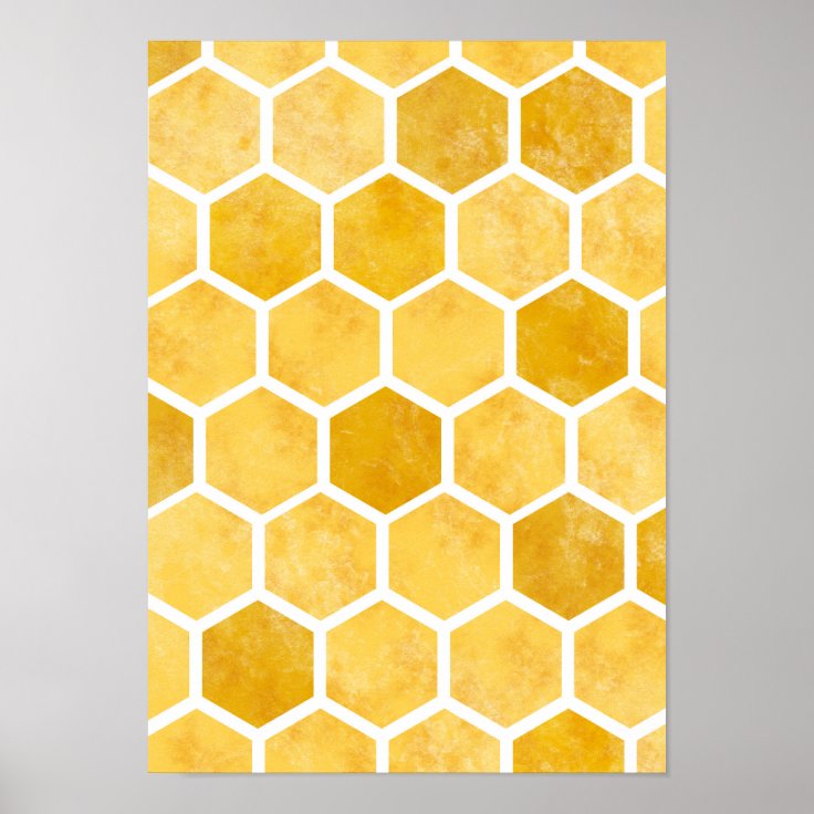 Honeycomb yellow bee art poster | Zazzle