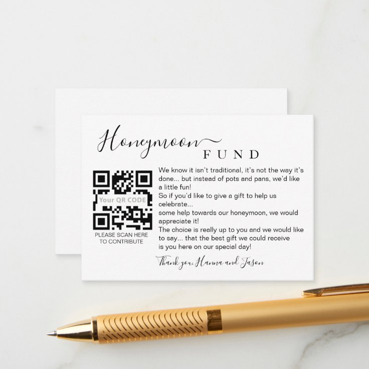 Honeymoon fund card with QR | Zazzle
