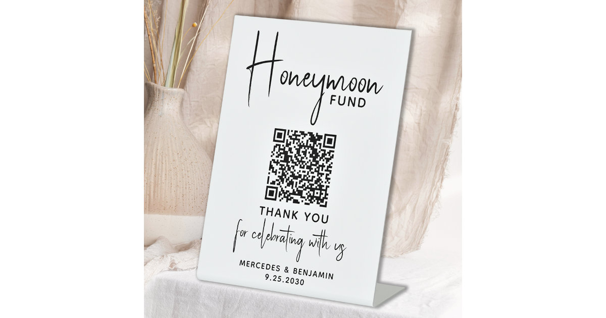 Honeymoon Fund Cash Gift Calligraphy Wedding Pedestal Sign | Zazzle
