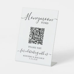 Honeymoon Fund Elegant Calligraphy QR Code Wedding Pedestal Sign | Zazzle