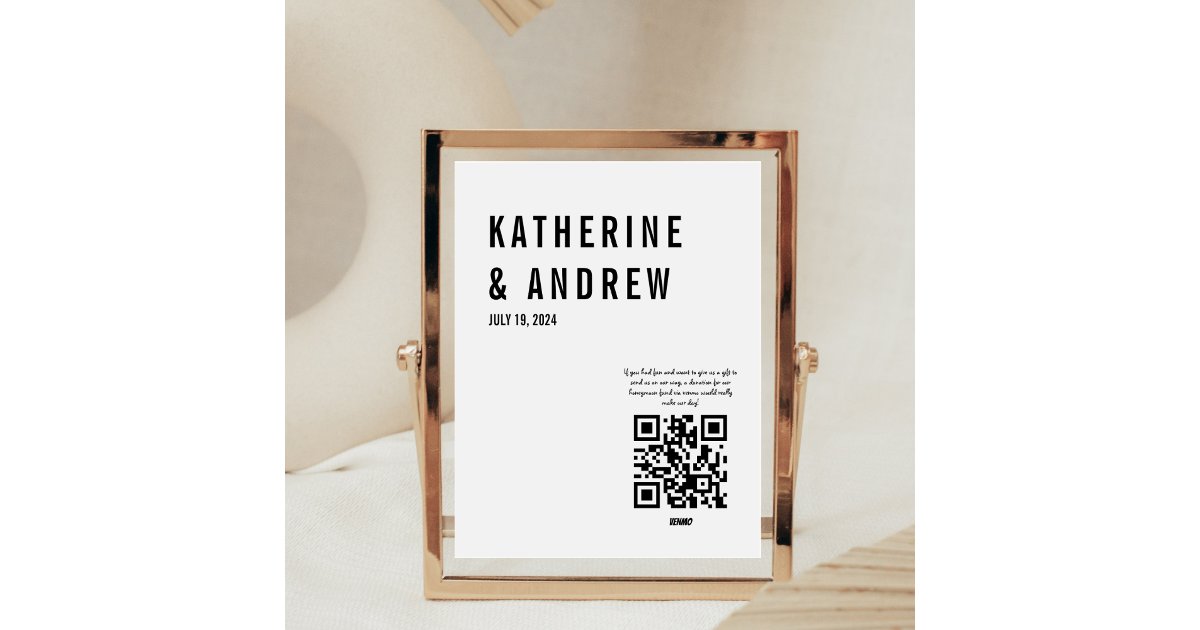 Honeymoon Fund Elegant Cash QR Code Wedding Sign | Zazzle