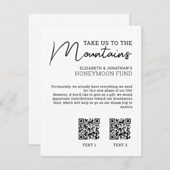 Honeymoon fund modern cash qr code enclosure card | Zazzle