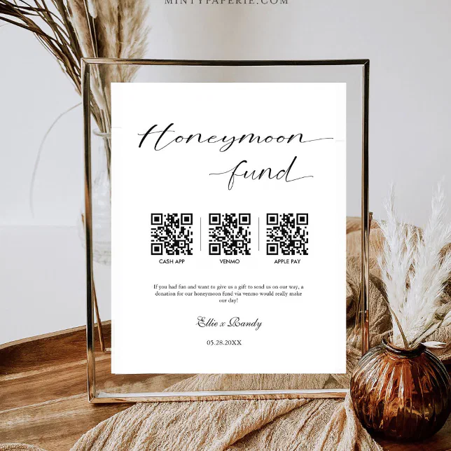 Honeymoon Fund Modern Cash QR Code Wedding Pedestal Sign | Zazzle