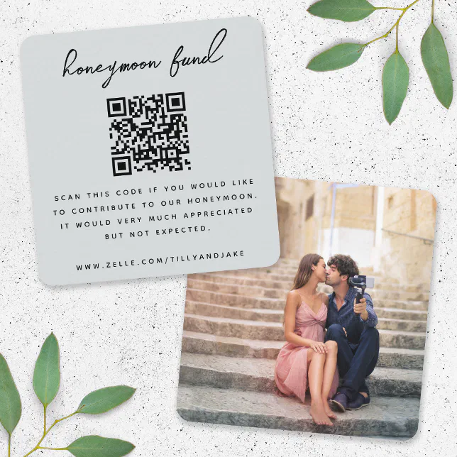 Honeymoon Fund | QR Code Photo Wedding Registry Enclosure Card | Zazzle