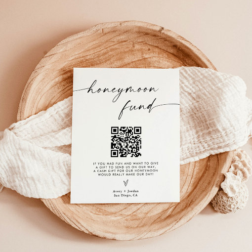 Honeymoon Fund QR Code Sign, Minimalist Wedding Poster | Zazzle
