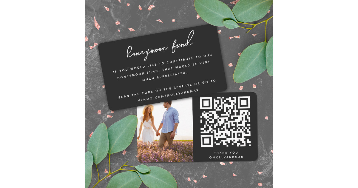 Honeymoon Fund QR Code Wedding Registry Black Enclosure Card | Zazzle