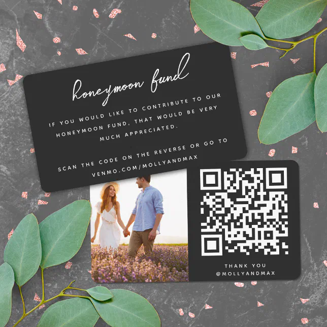 Honeymoon Fund QR Code Wedding Registry Black Enclosure Card | Zazzle