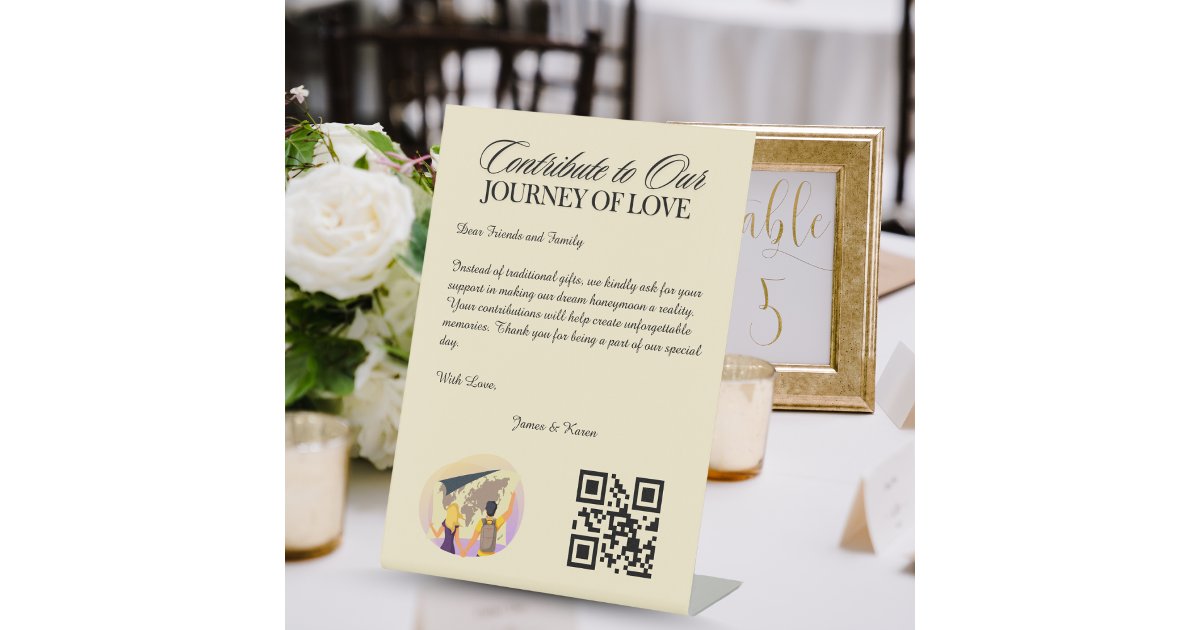 Honeymoon Fund Registry Qr Code Wedding Gift Pedestal Sign | Zazzle