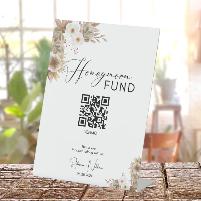 Honeymoon Fund Rustic Cash QR Code Wedding Sign | Zazzle