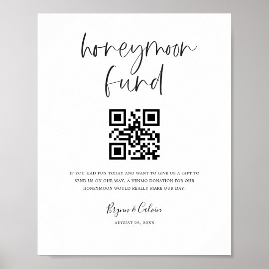 Honeymoon Fund Sign Cash Gift Donation Scan Poster | Zazzle.com