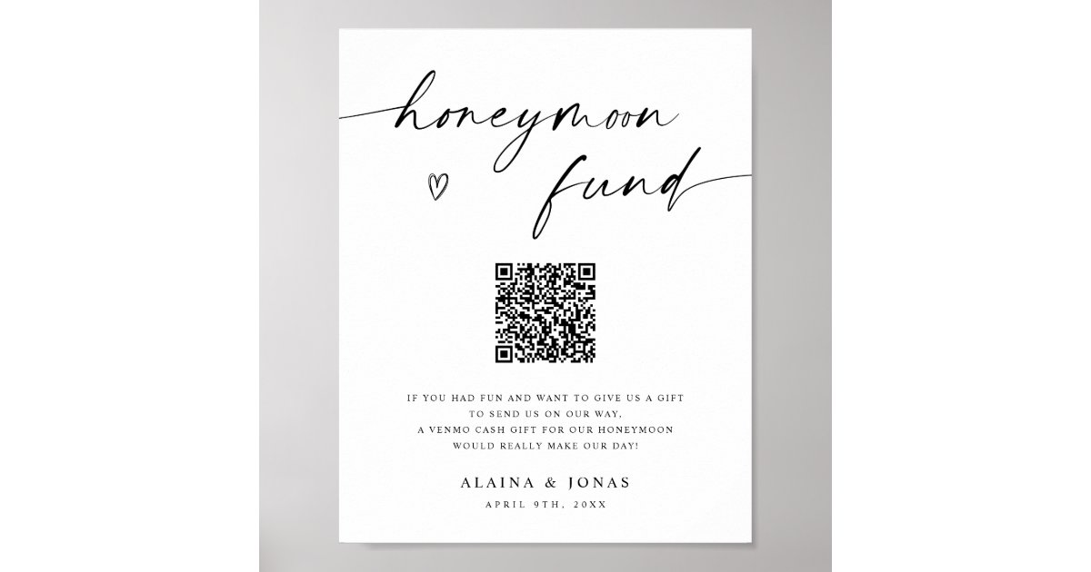 Honeymoon Fund Venmo QR Code Wedding Poster | Zazzle