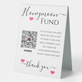 Honeymoon Fund Wedding Reception Venmo Code Sign | Zazzle