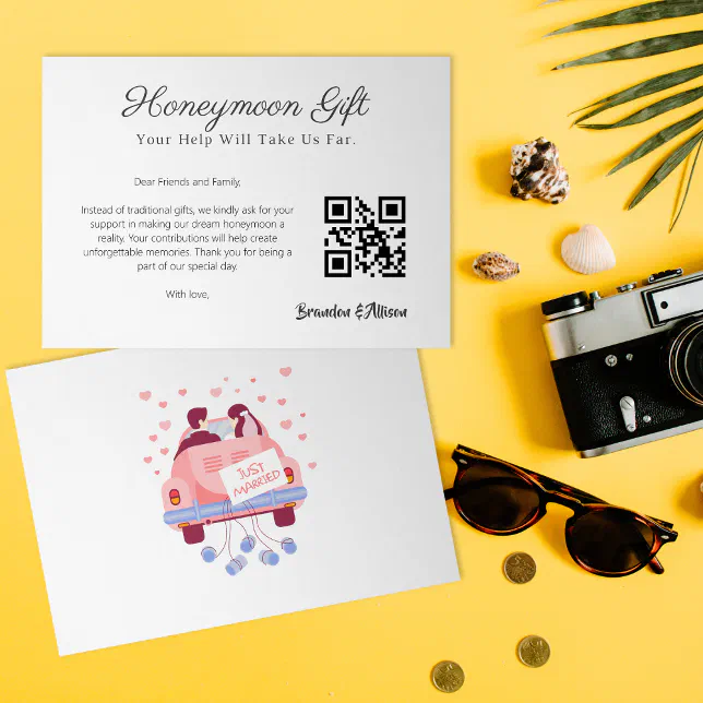 Honeymoon Fund Wedding Registry Gift Qr Code Invitation | Zazzle