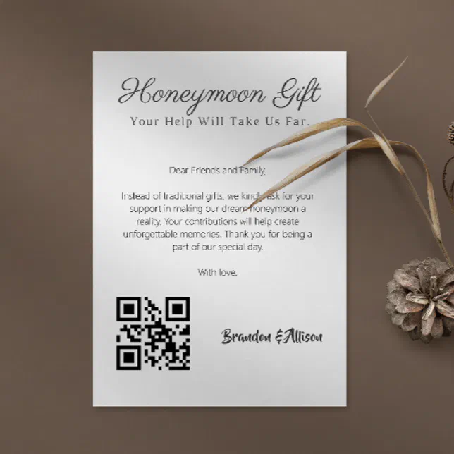 Honeymoon Fund Wedding Registry Gift Qr Code Invitation | Zazzle