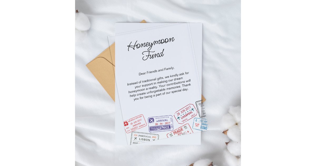 Honeymoon Fund Wedding Registry Travel Request Acrylic Invitations | Zazzle