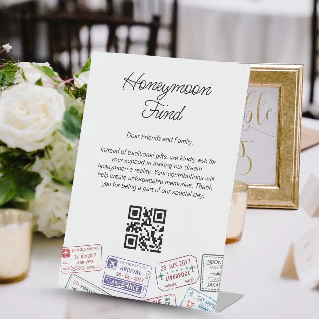 Honeymoon Fund Wedding Registry Travel Request Pedestal Sign | Zazzle