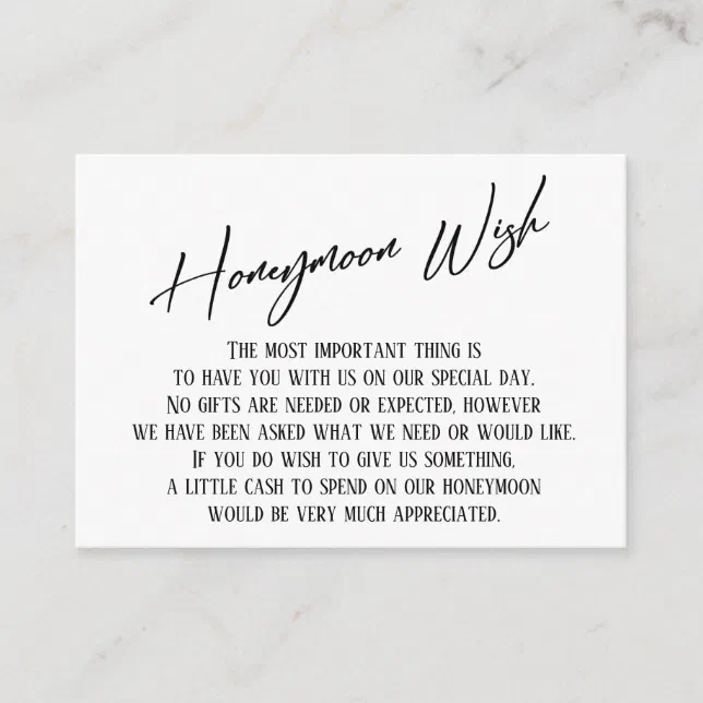 Honeymoon Wish Modern Handwriting Simple Wedding Enclosure Card | Zazzle