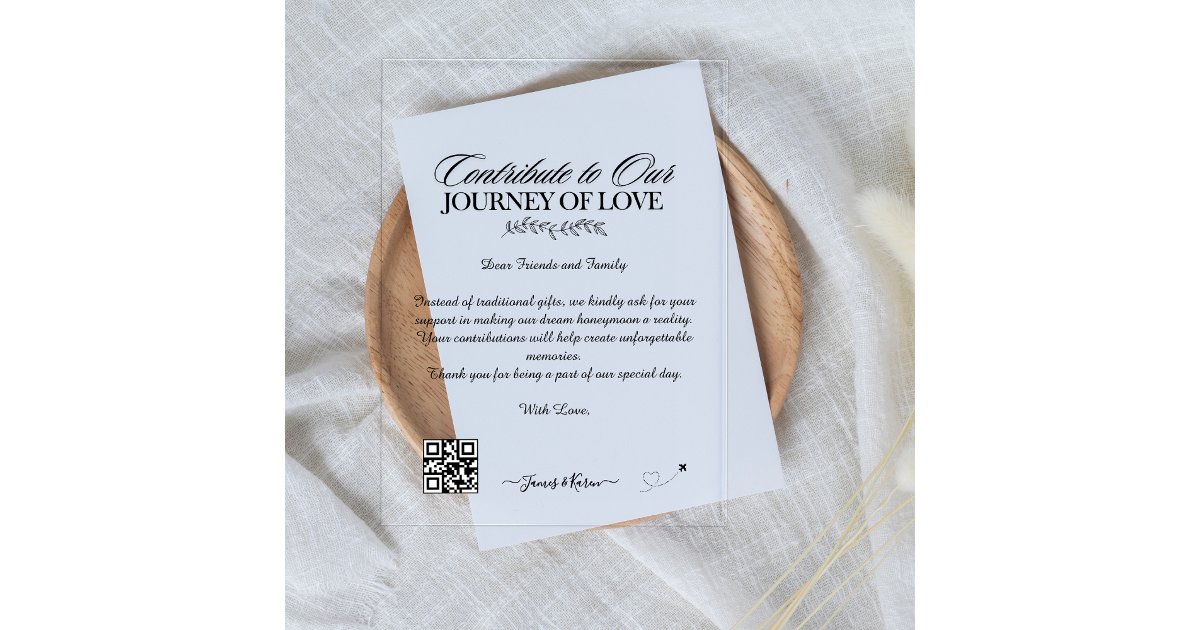 Honeymoon Wish Registry Qr Code Wedding Gift Acrylic Invitations | Zazzle