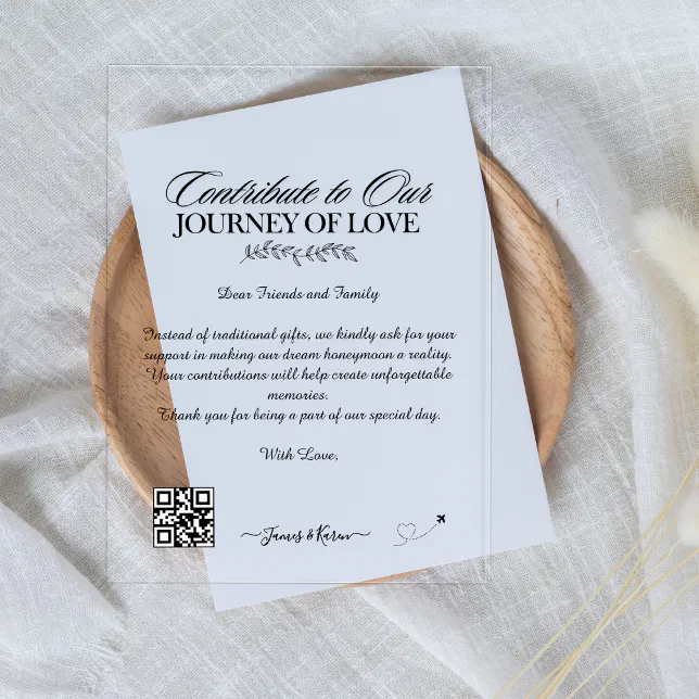 Honeymoon Wish Registry Qr Code Wedding Gift Acrylic Invitations | Zazzle