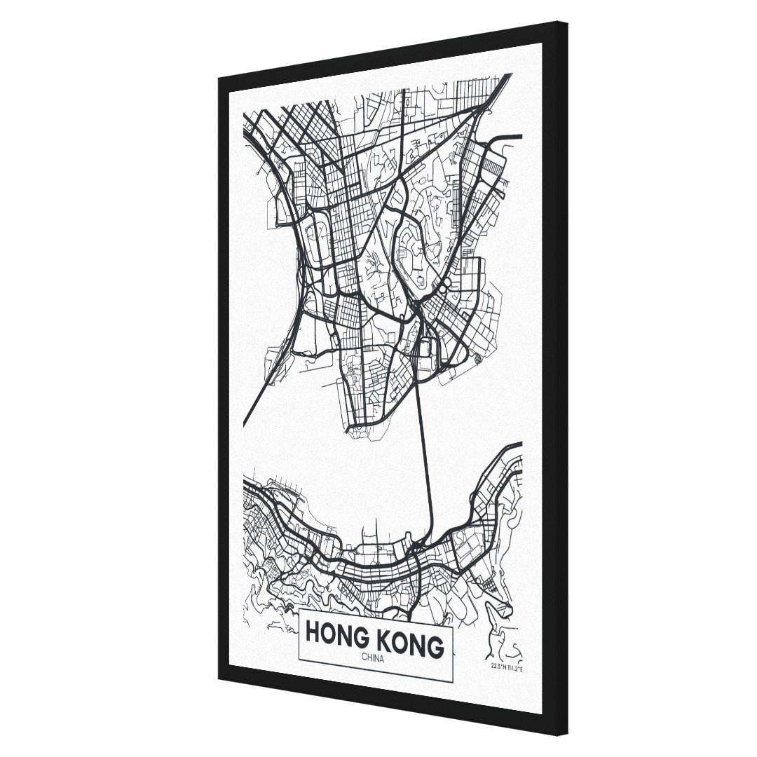 Hong Kong, China | Black and White City Map Canvas Print | Zazzle