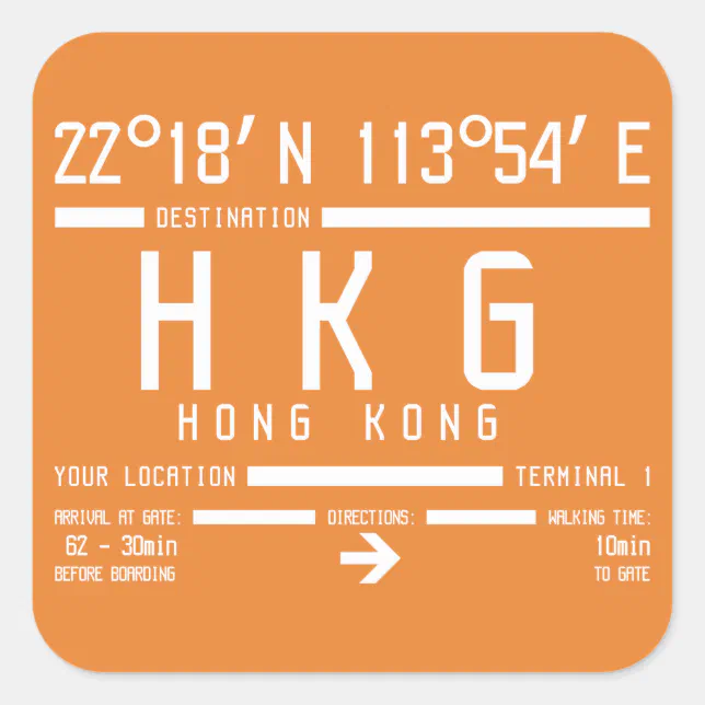 Hong Kong International Airport Code Square Sticker | Zazzle