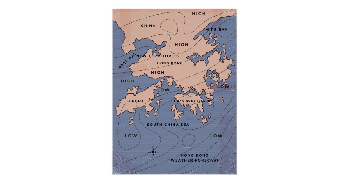 Hong Kong Vintage Weather Map Poster | Zazzle