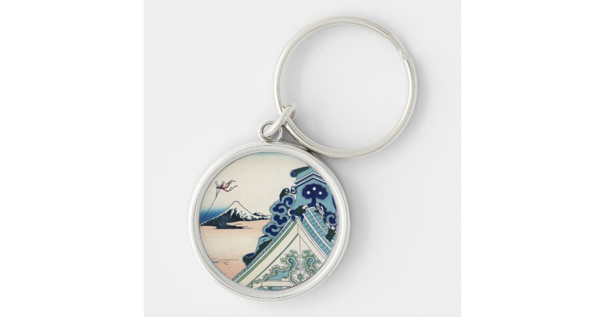 Honganji Temple Vista of Mt. Fuji Japanese Woodcut Keychain | Zazzle