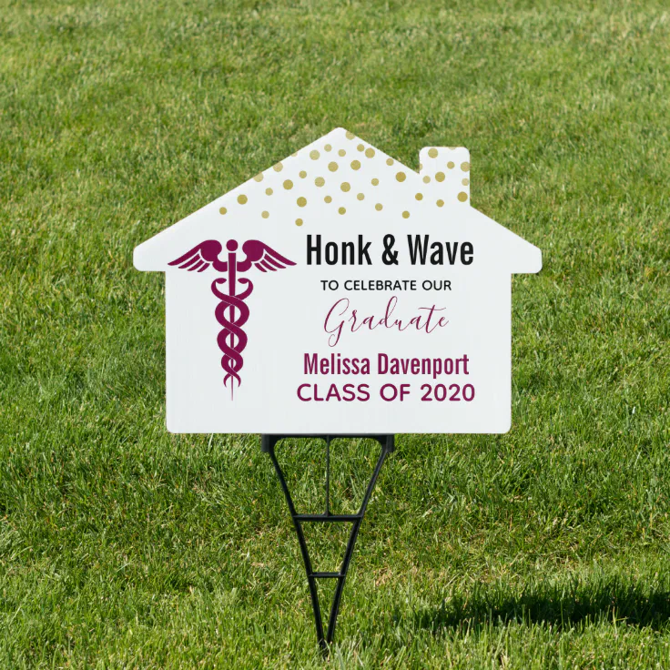 Honk & Wave Graduation Medical Red Caduceus Sign | Zazzle