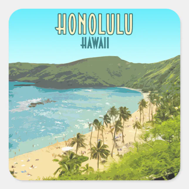 Honolulu Hanauma Bay Beach Hawaii Vintage Square Sticker | Zazzle