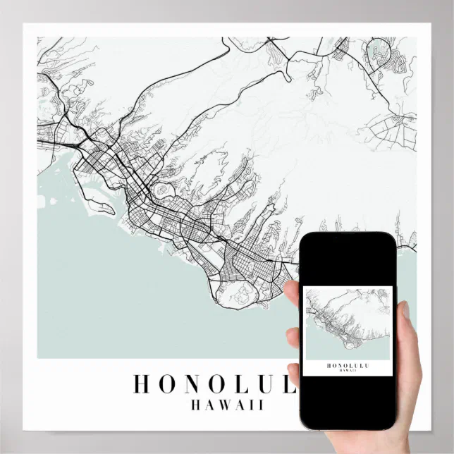 Honolulu Hawaii Blue Water Street Map Poster | Zazzle