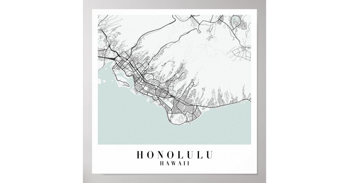 Honolulu Hawaii Blue Water Street Map Poster | Zazzle