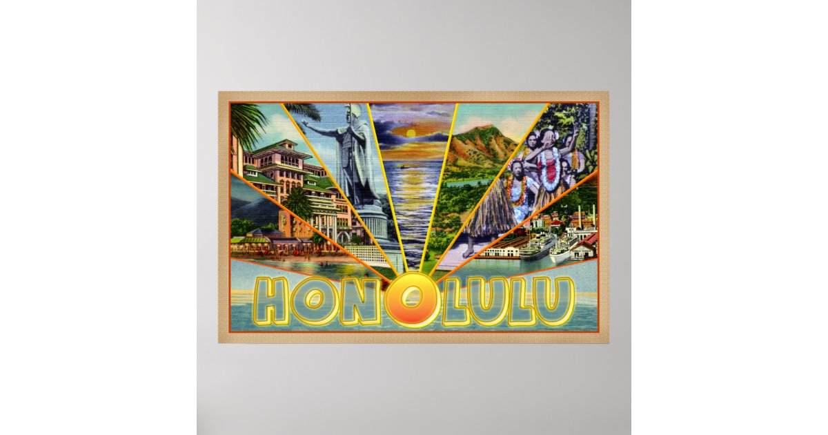 Honolulu Hawaii vintage-style postcard Poster | Zazzle