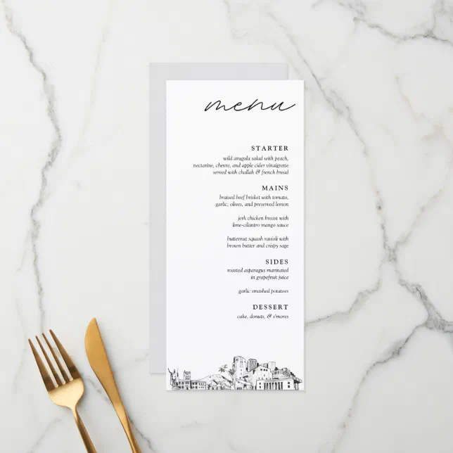 Honolulu Skyline Modern Wedding Dinner Menu | Zazzle