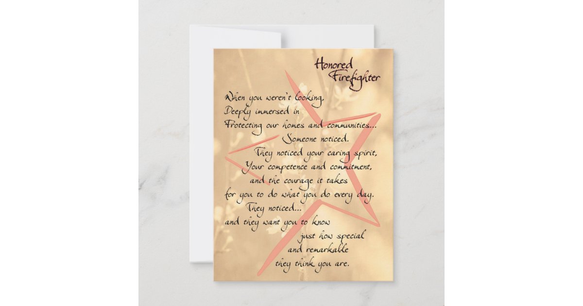 Honor Firefighter thanks and Appreciation Card | Zazzle