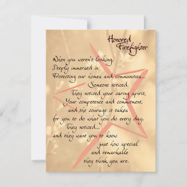 Honor Firefighter thanks and Appreciation Card | Zazzle