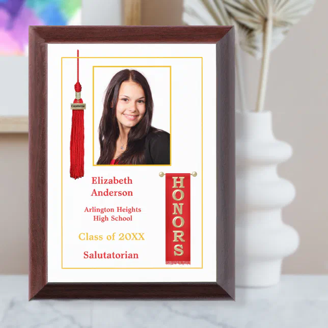 Honors Graduation Red Photo Award Plaque | Zazzle