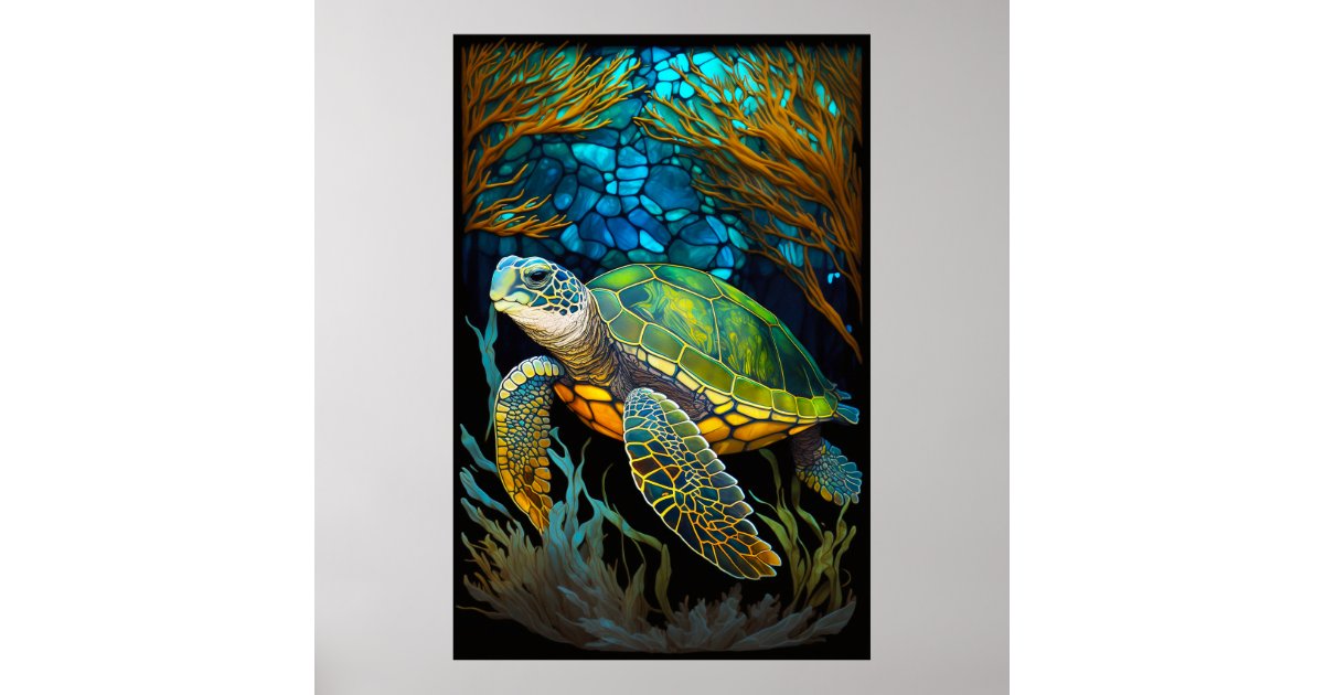 Honu Haven Stained Glass Water Poster Zazzle